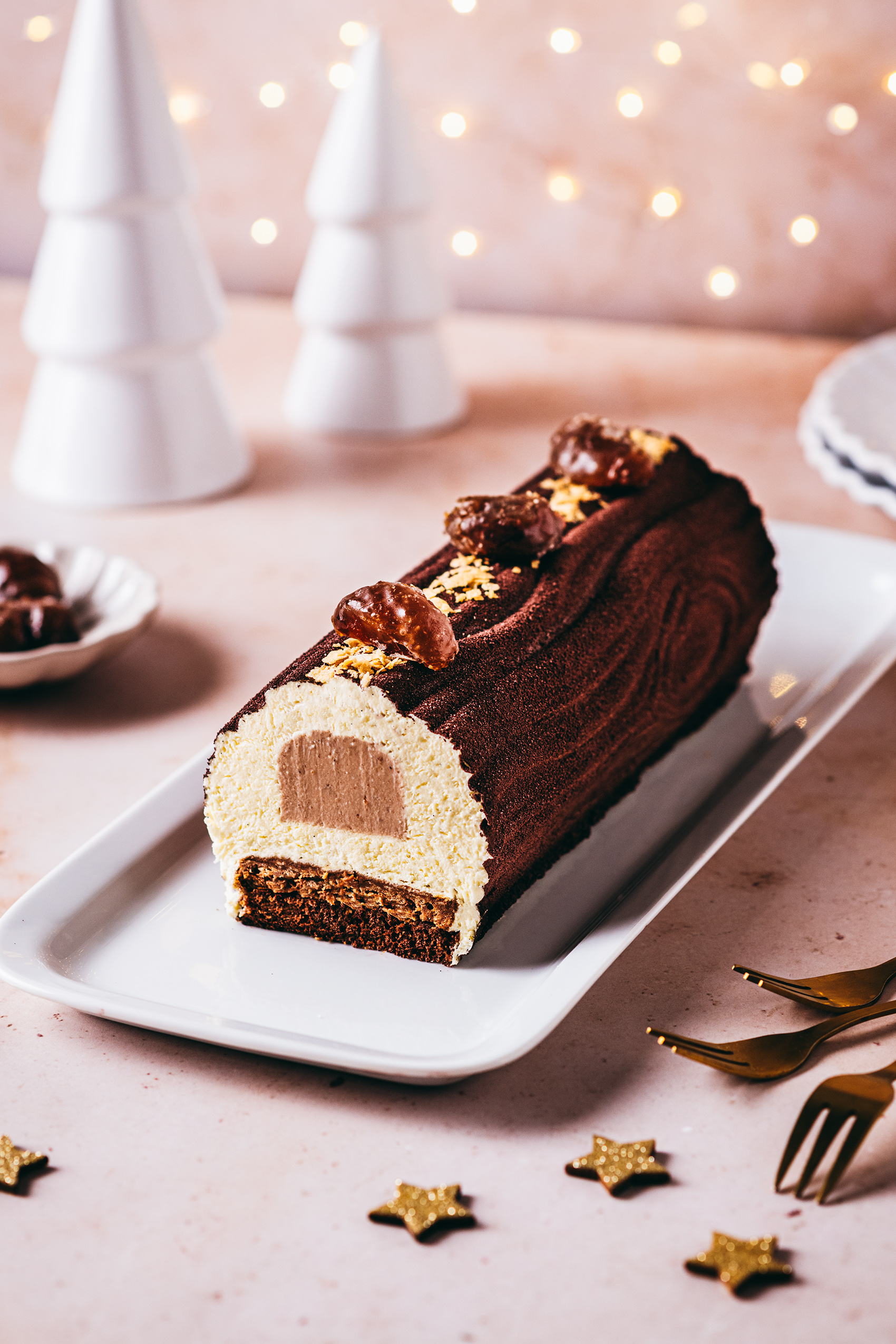 Chestnut Cream, Vanilla, Speculoos, and Cocoa Yule Log - Lilie Bakery